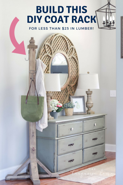 How to Build a Wooden DIY Coat Rack | TheTurquoiseHome.com