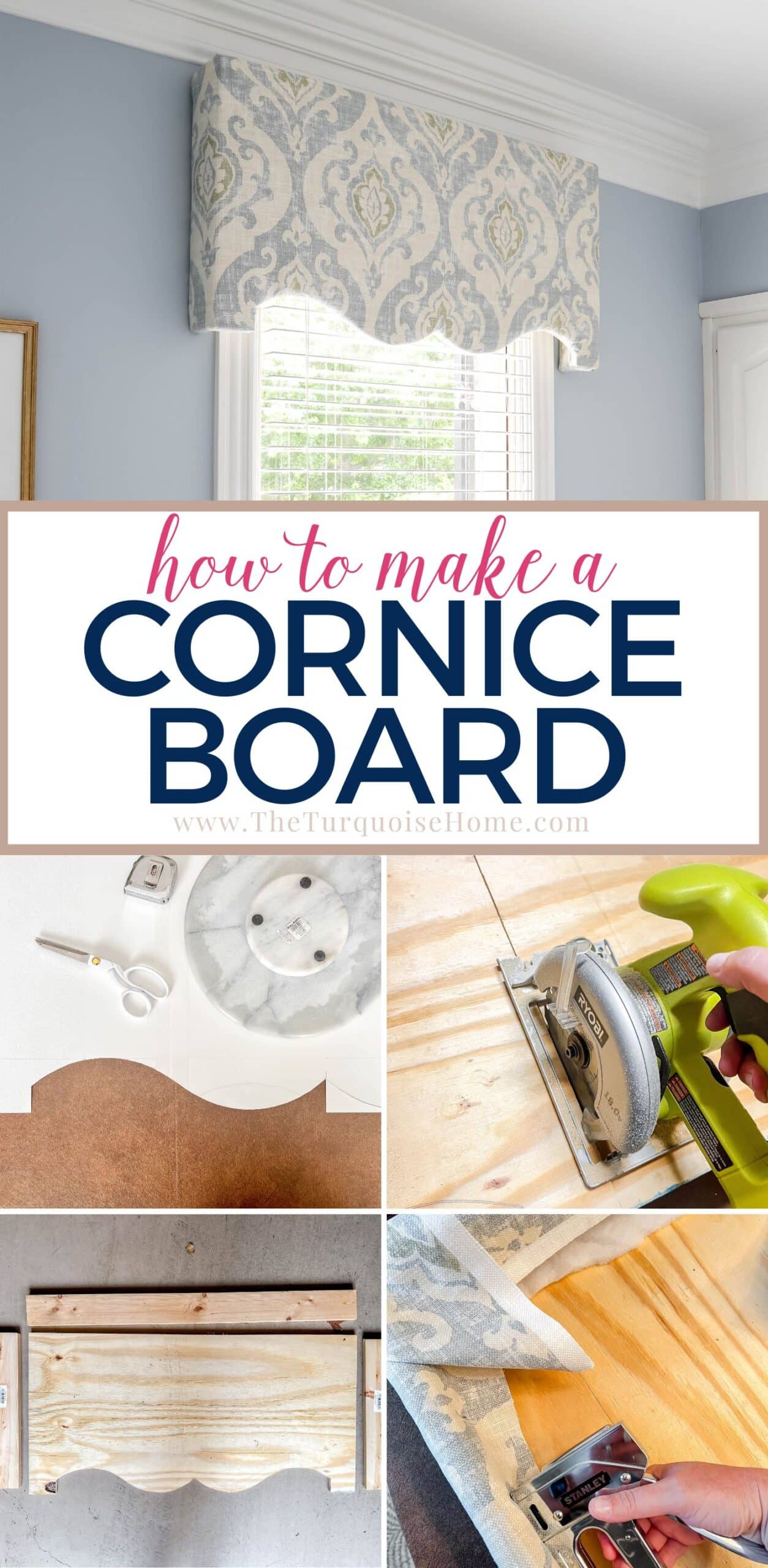 DIY Window Cornice Board with Fabric - The Turquoise Home